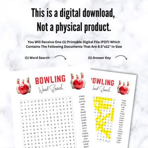Bowling Word Search Puzzle: Printable Birthday Party Game (PDF Download ...