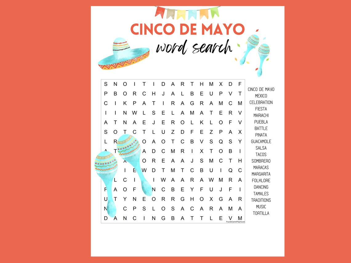Cinco De Mayo Word Search Puzzle: Mexican Fiesta Game (PDF) - Etsy