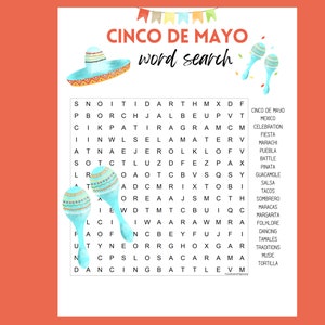 Cinco De Mayo Word Search Puzzle - Mexican Fiesta Printable Party Game ...