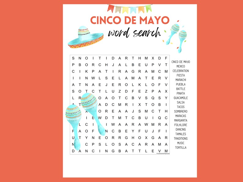 Cinco De Mayo Word Search Puzzle - Mexican Fiesta Printable Party Game ...
