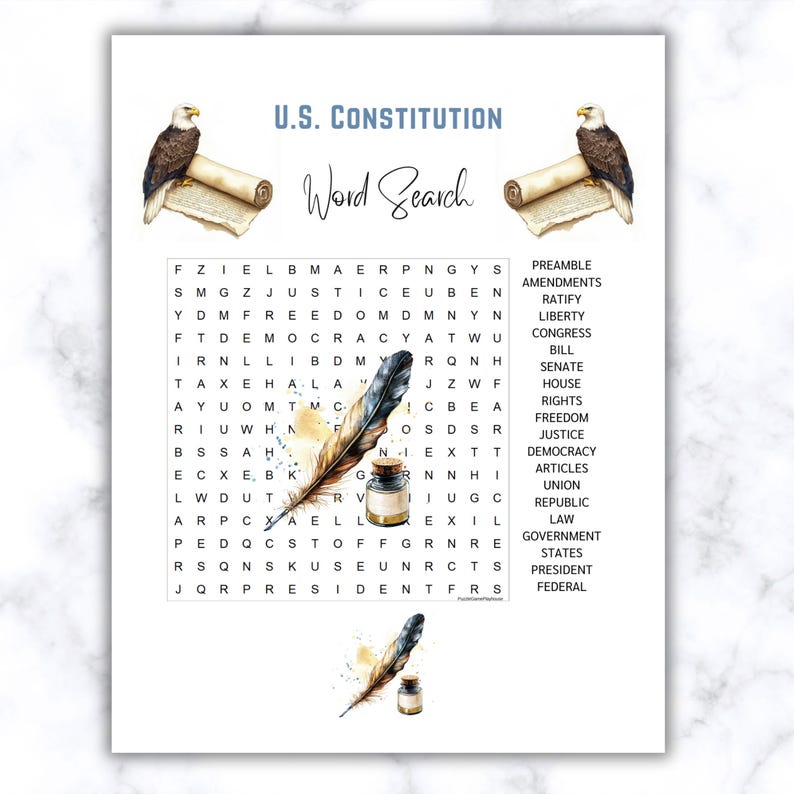 U.S. Constitution Word Search Puzzle | Civic Education Activity ...
