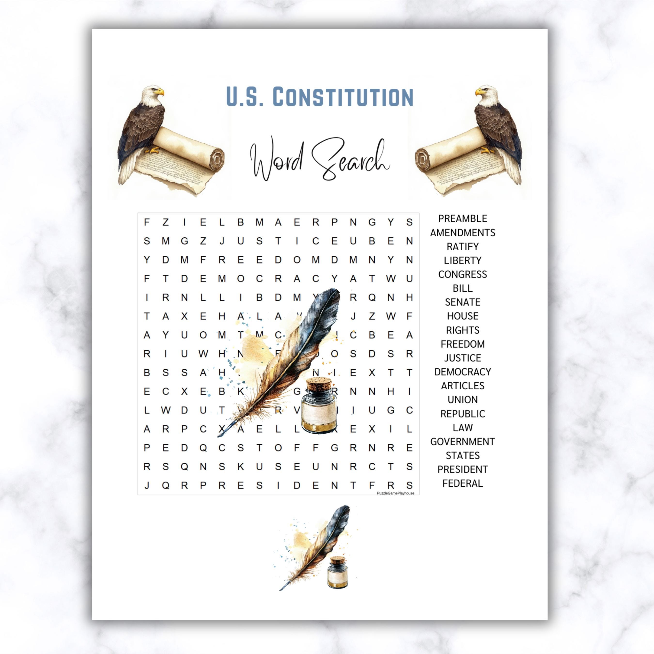 U.S. Constitution Word Search Puzzle | Civic Education Activity ...