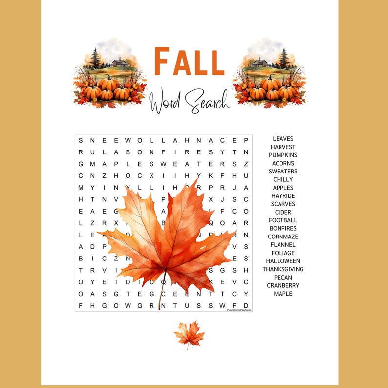 Fall Word Search Puzzle: Autumn Printable Game (PDF) - Etsy