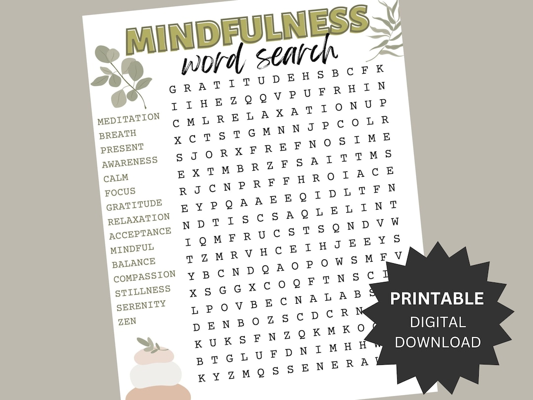 Mindfulness Word Search Puzzle Printable | Relaxing and Challenging ...