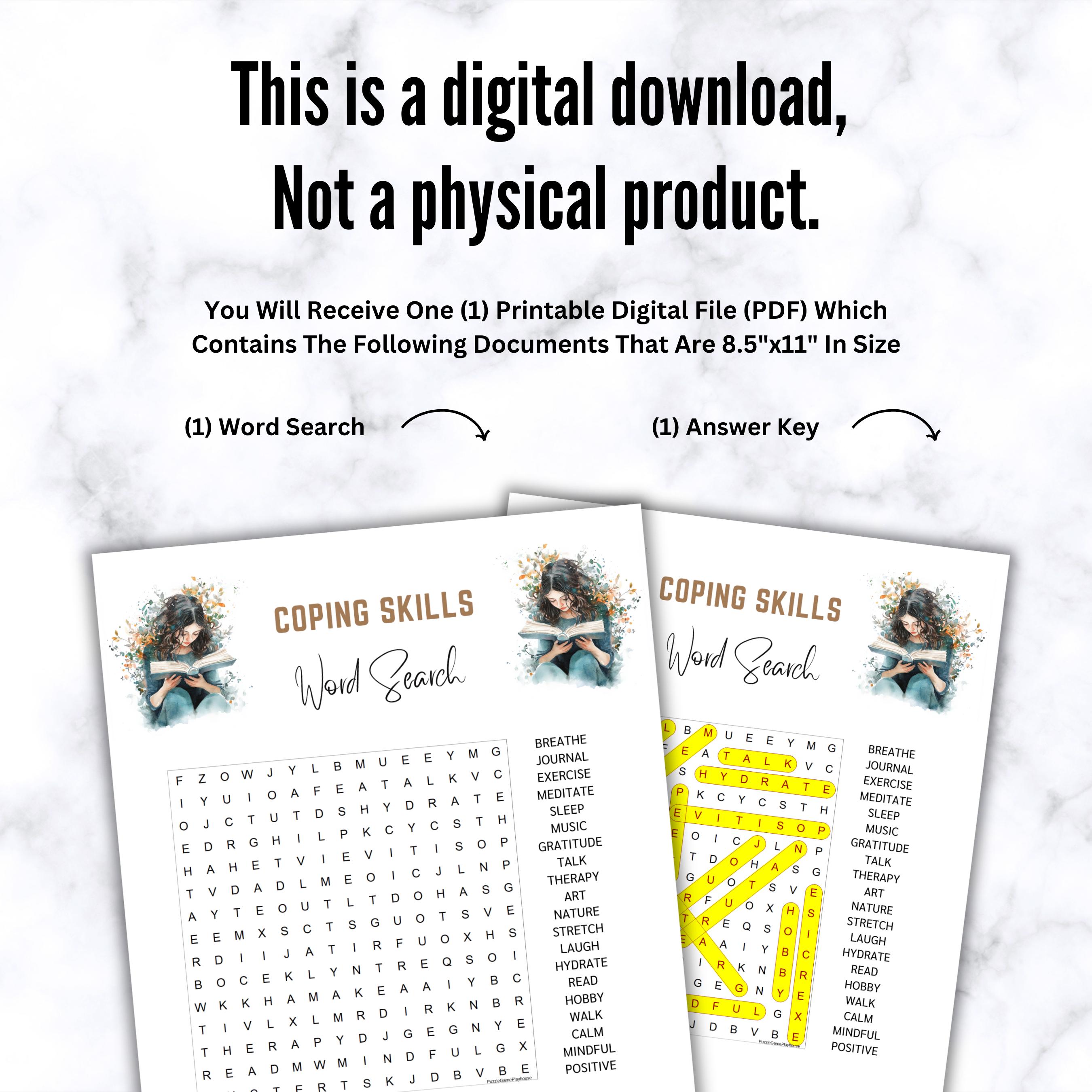 Coping Skills Word Search Puzzle: Emotional Regulation Activity (PDF ...