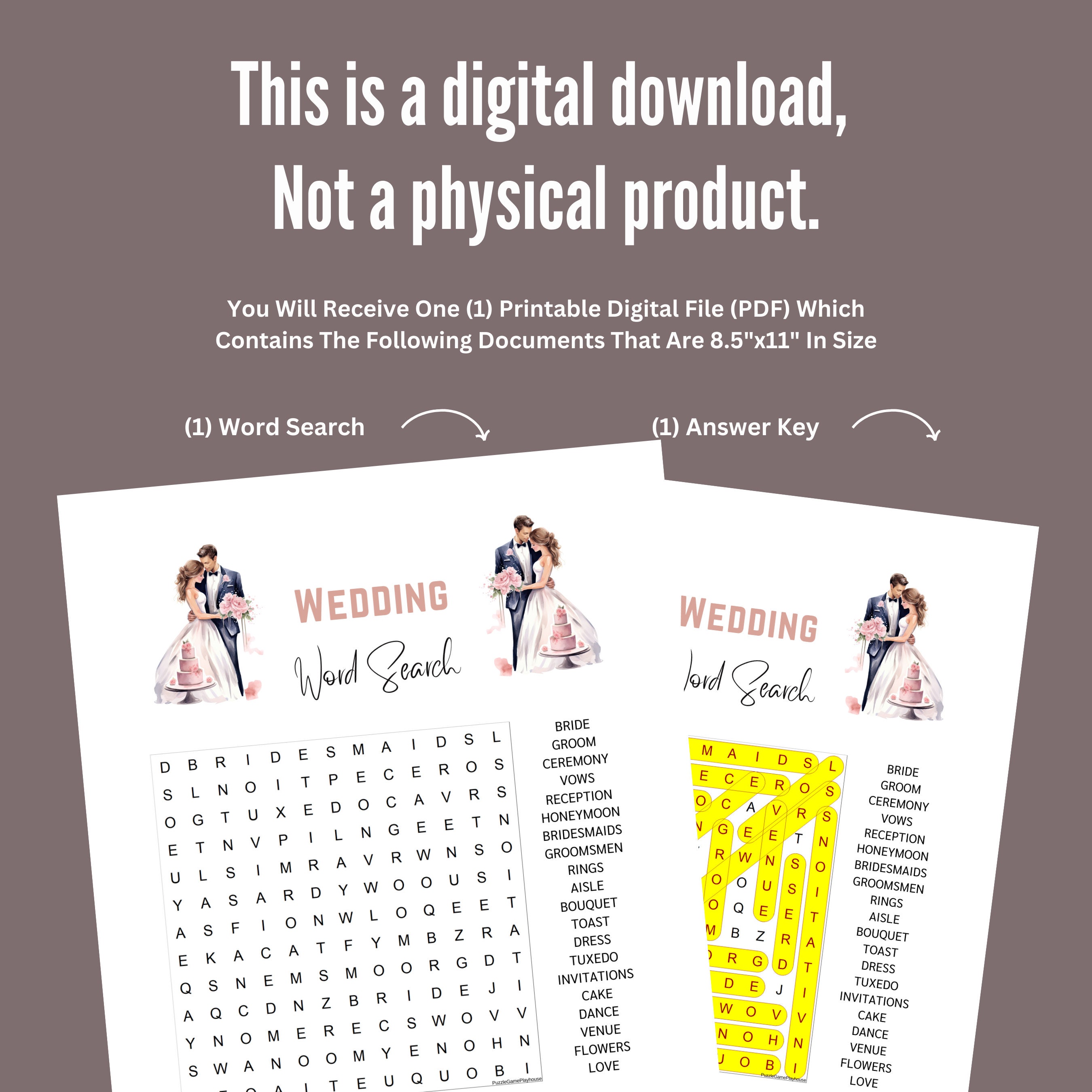 Wedding Word Search Puzzle Game Bridal Shower Printable Game Wedding ...