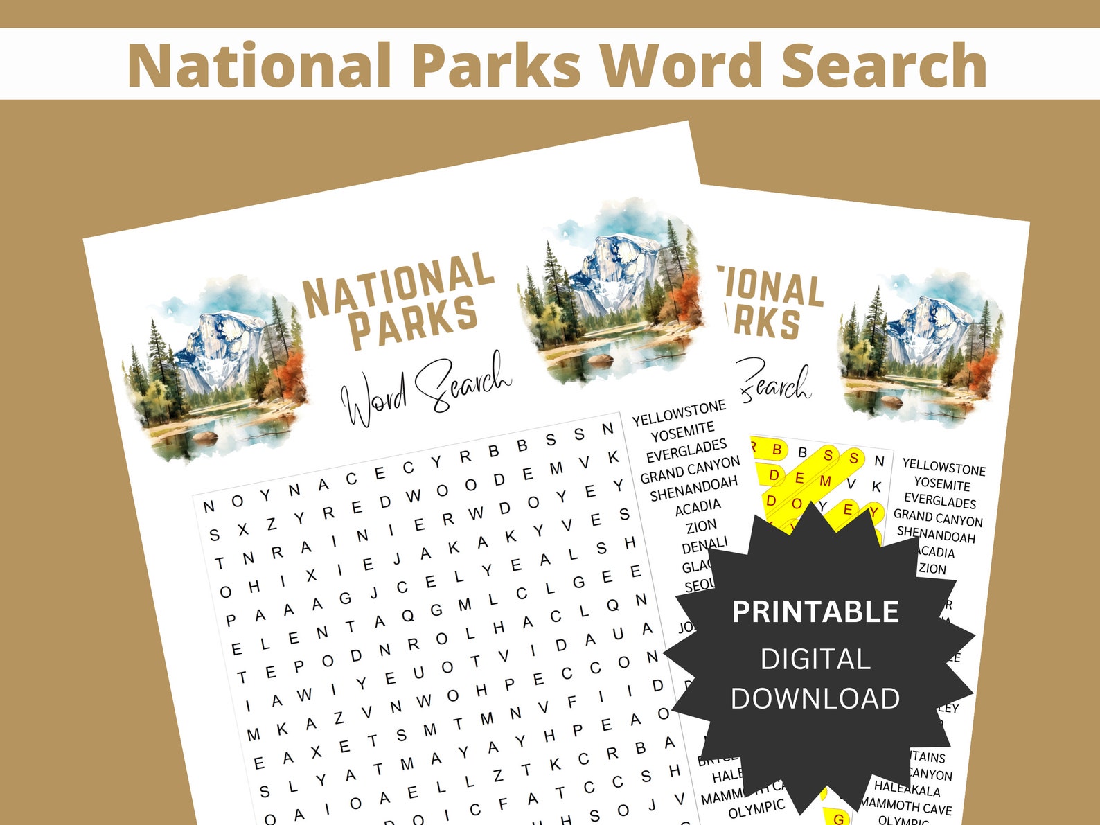 National Parks Word Search Puzzle - A Fun Educational Game for Nature ...