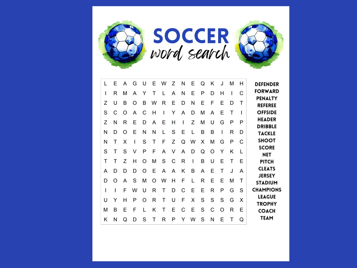 Soccer Party Printable Word Search Soccer Puzzle Soccer Printable Word ...