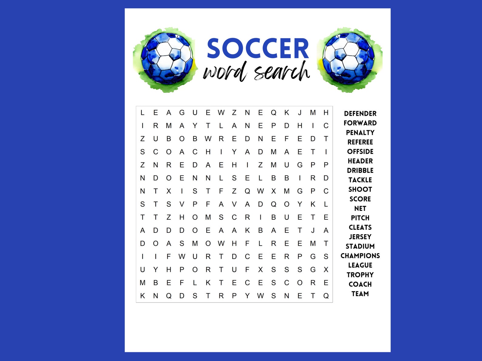 Soccer Party Printable Word Search Soccer Puzzle Soccer Printable Word ...