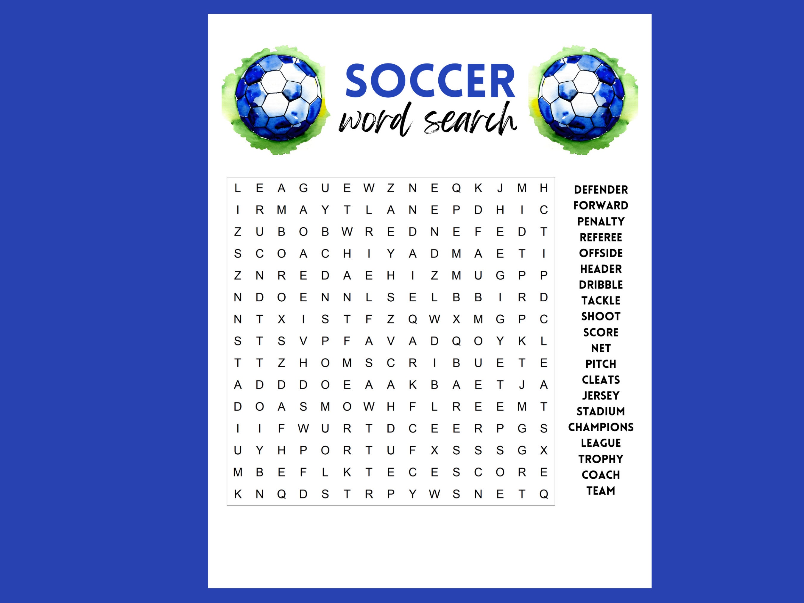 Soccer Party Printable Word Search Soccer Puzzle Soccer Printable Word ...