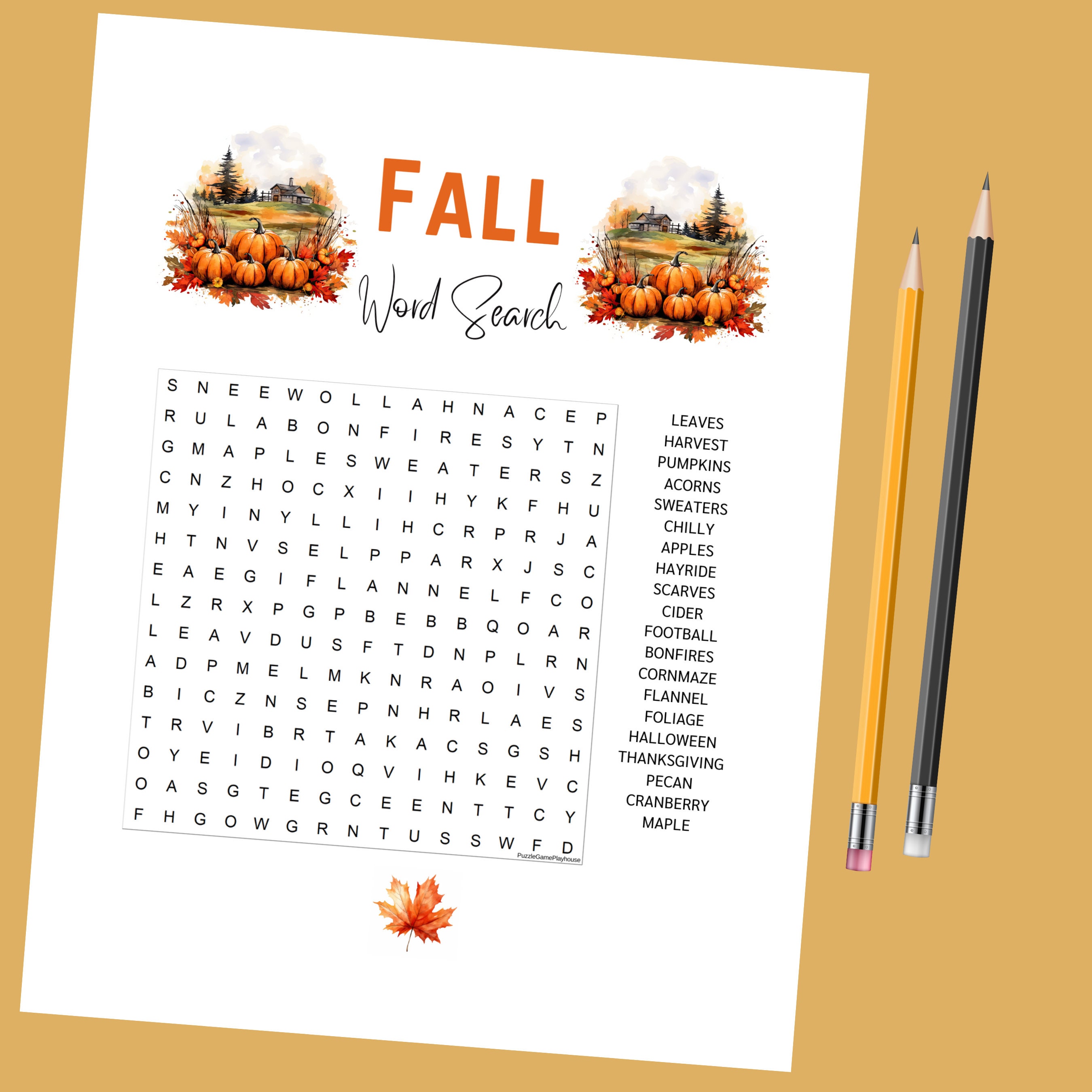 Fall Word Search Puzzle: Autumn Printable Game (PDF) - Etsy
