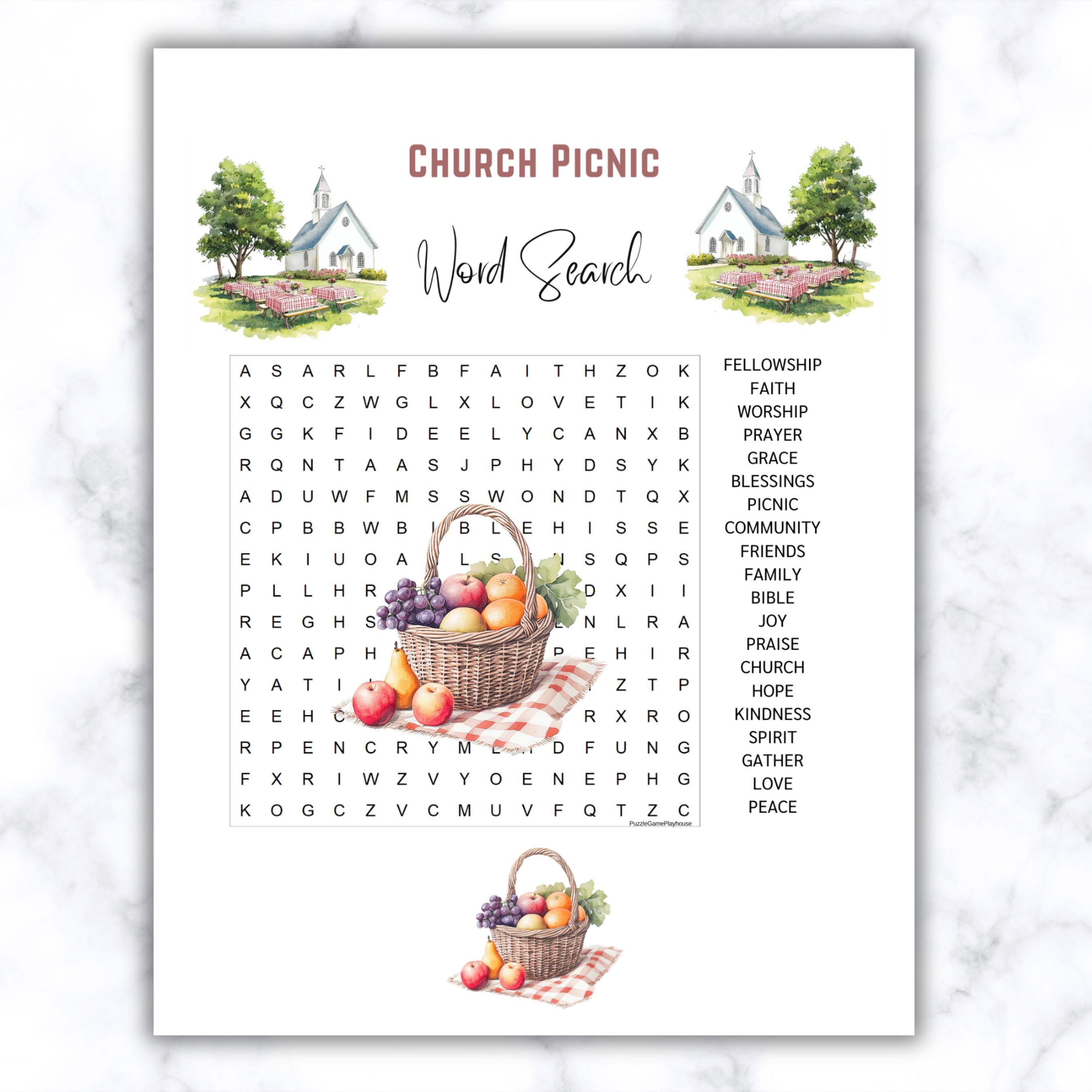 Church Picnic Word Search Puzzle: Faith & Fellowship (PDF) - Etsy