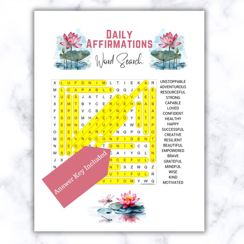 Daily Affirmations Word Search Puzzle, Mental Health Printable, Self ...