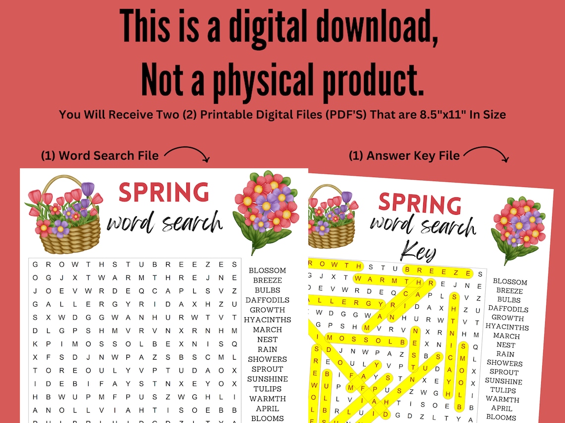 Spring Word Search Puzzle: Kids & Family Activity (PDF) - Etsy