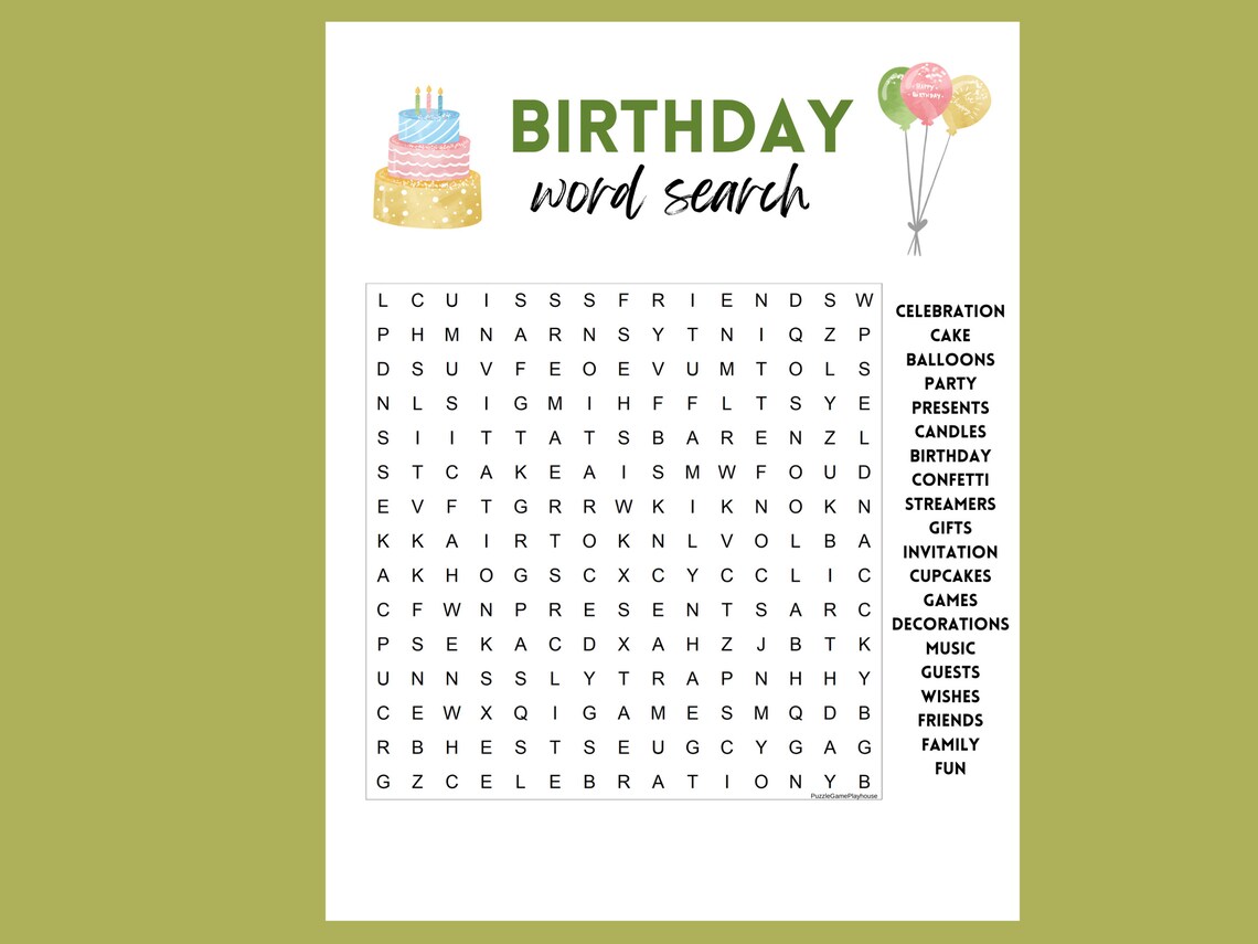 Birthday Word Search Puzzle: Printable Party Game (PDF) - Etsy