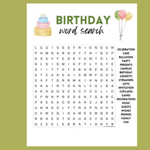 Birthday Word Search Puzzle: Printable Party Game (PDF) - Etsy