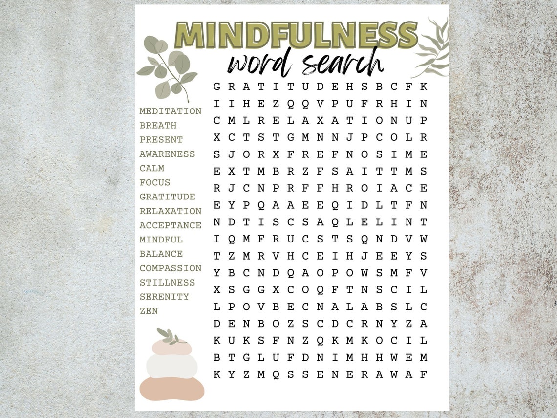 Mindfulness Word Search Puzzle Printable | Relaxing and Challenging ...