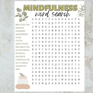 Mindfulness Word Search Puzzle Printable | Relaxing and Challenging ...