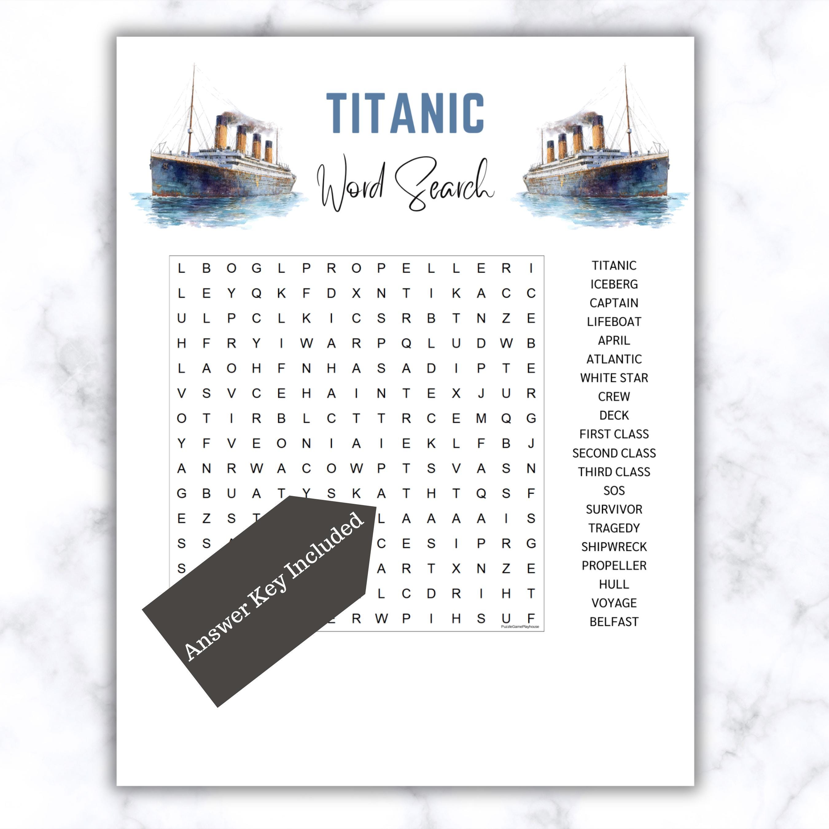 Titanic Word Search Puzzle: Printable History Worksheet (digital ...