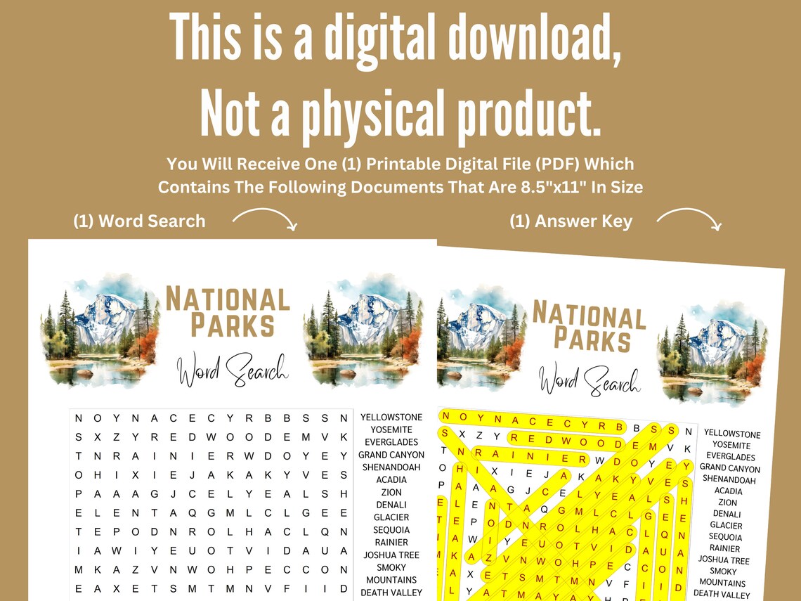 National Parks Word Search Puzzle A Fun Educational Game for Nature ...