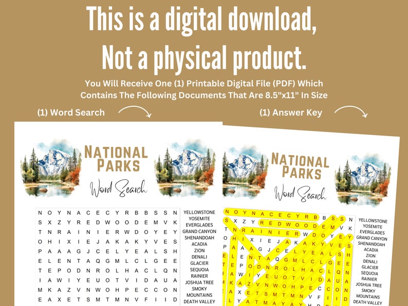 National Parks Word Search Puzzle A Fun Educational Game for Nature ...