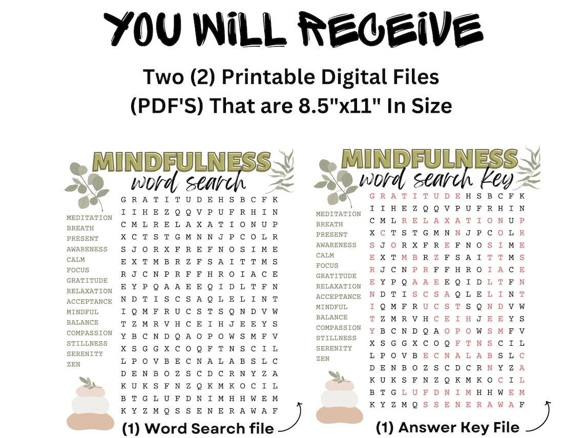 Mindfulness Word Search Puzzle Printable | Relaxing and Challenging ...
