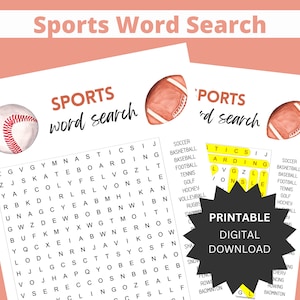 Sports Word Search Puzzle: Printable Game (PDF) - Etsy