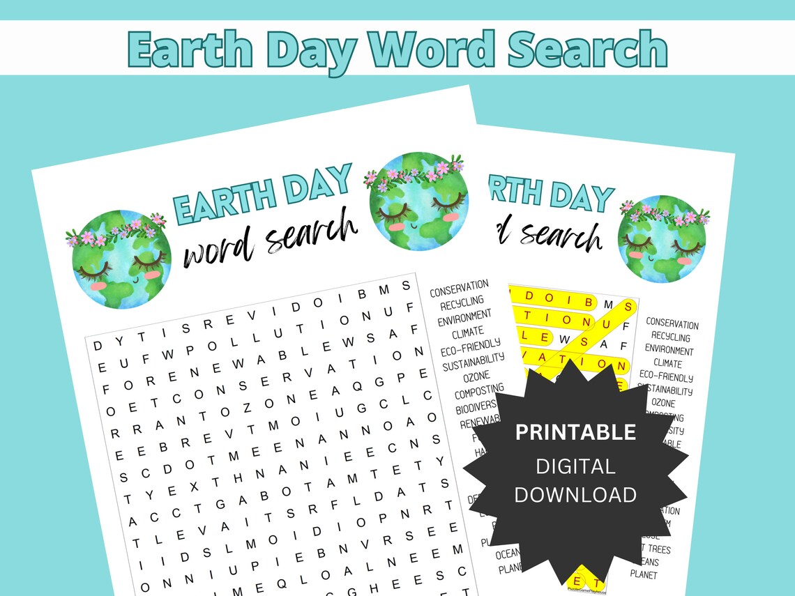 Earth Day Word Search Puzzle - Engaging Eco-friendly Activity for Kids ...