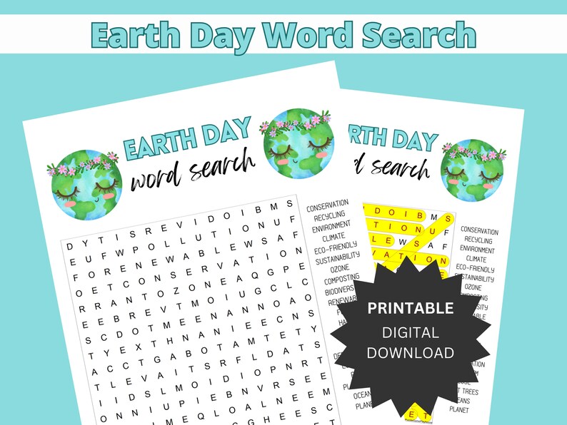 Earth Day Word Search Puzzle - Engaging Eco-friendly Activity for Kids ...