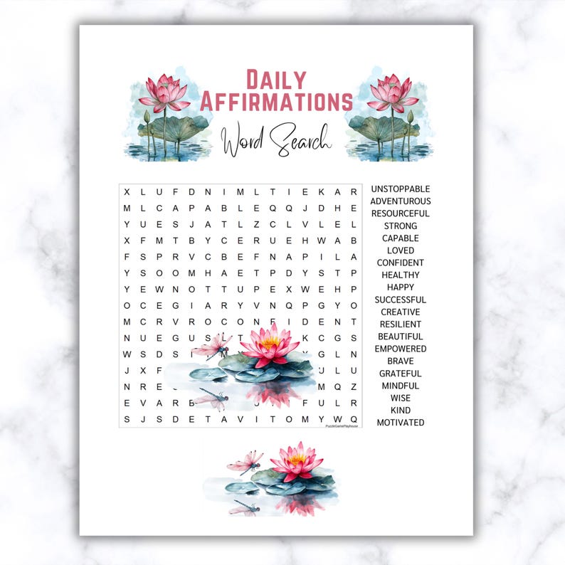 Affirmations Word Search Puzzle: Mental Health Activity (PDF) - Etsy