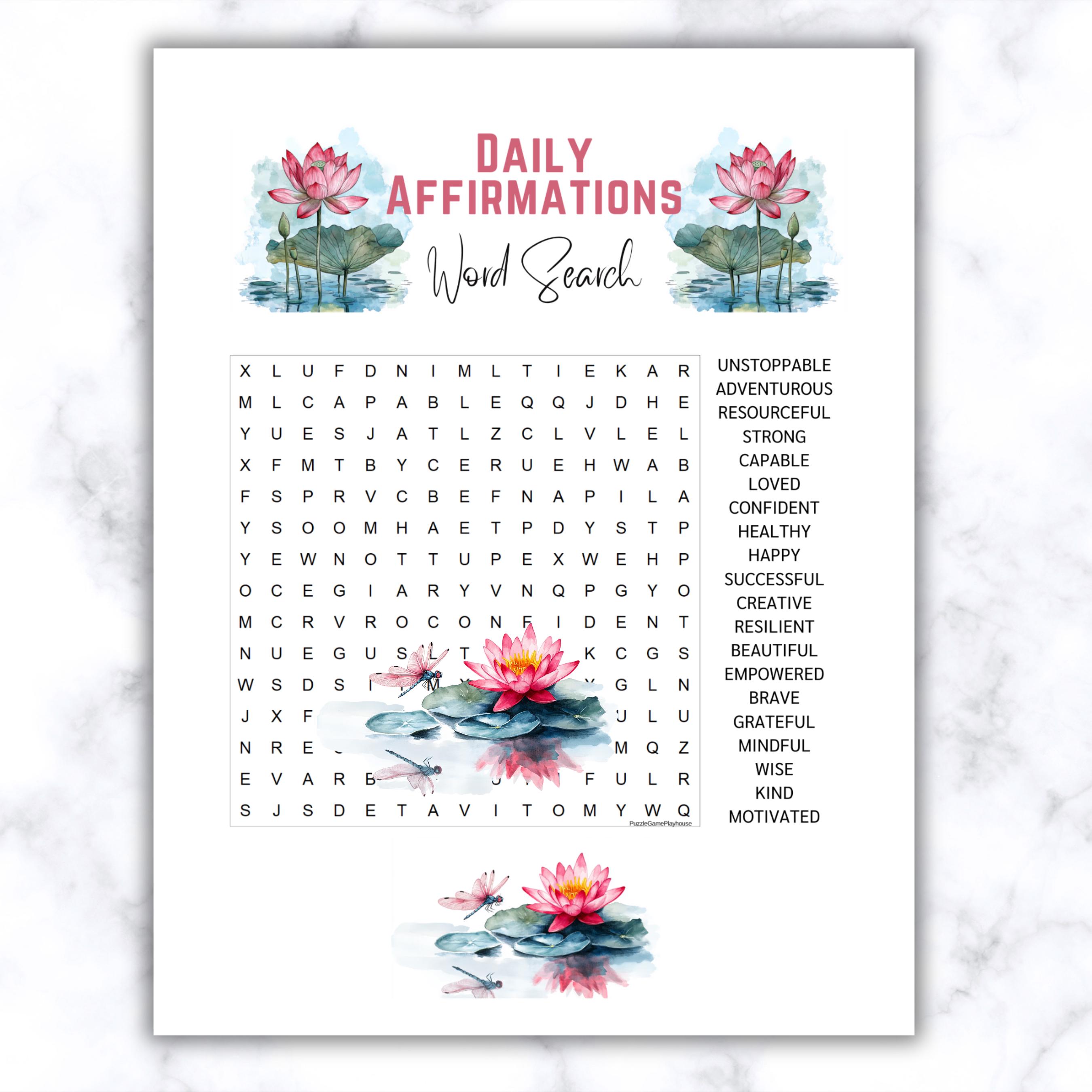 Affirmations Word Search Puzzle: Mental Health Activity (PDF) - Etsy