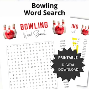 Bowling Word Search Puzzle: Printable Birthday Party Game (PDF Download ...