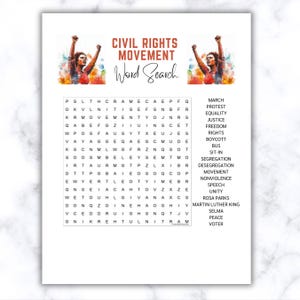 Civil Rights Movement Word Search: Black History Puzzle (PDF Download 8 ...