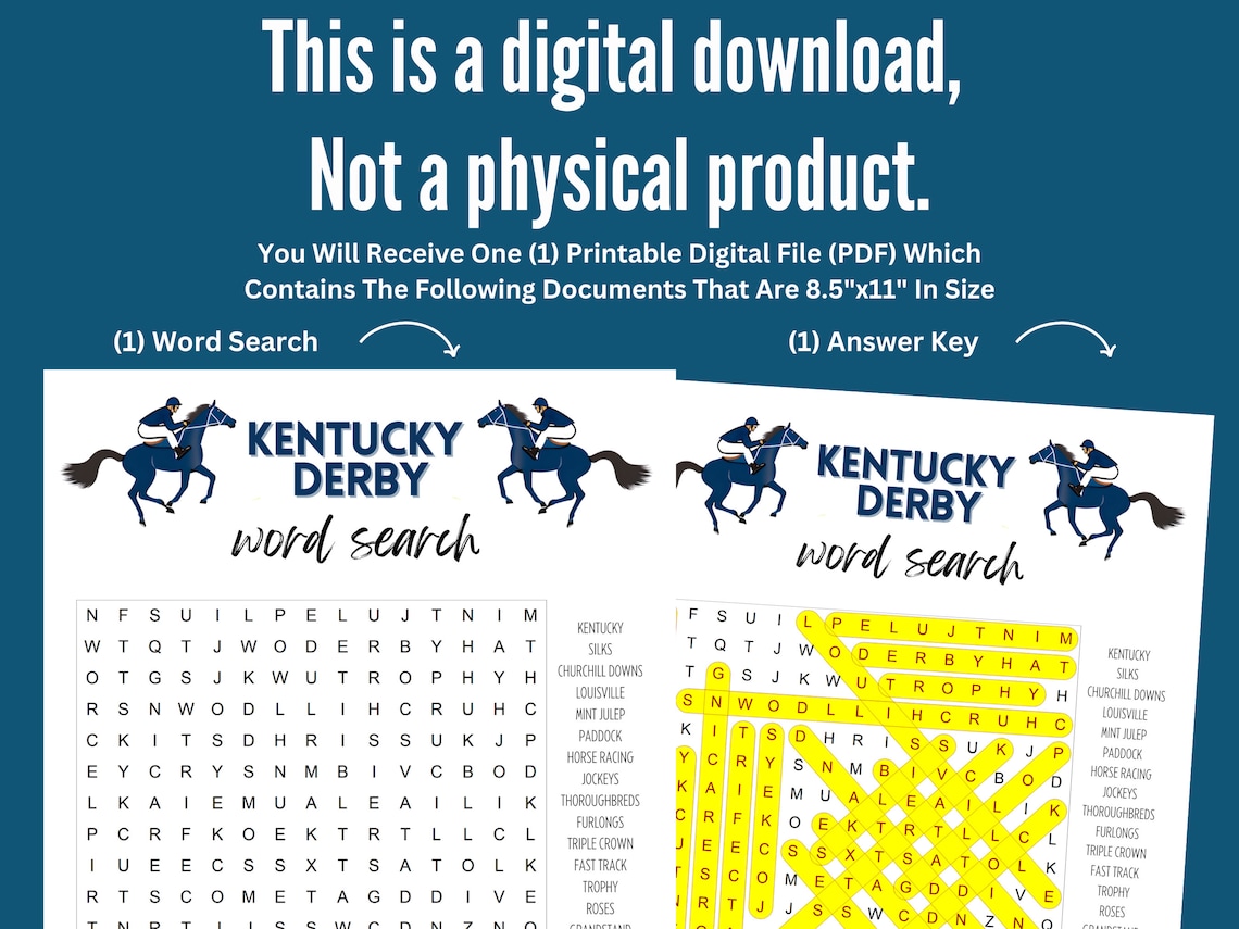 Kentucky Derby Word Search Puzzle: Printable Horse Racing Game (PDF) - Etsy