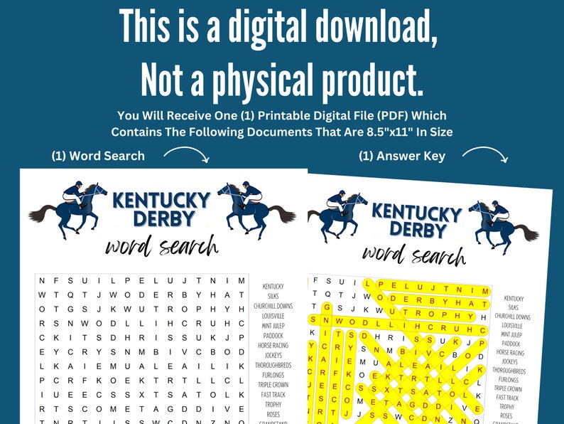Kentucky Derby Word Search Puzzle: Printable Horse Racing Game (PDF) - Etsy