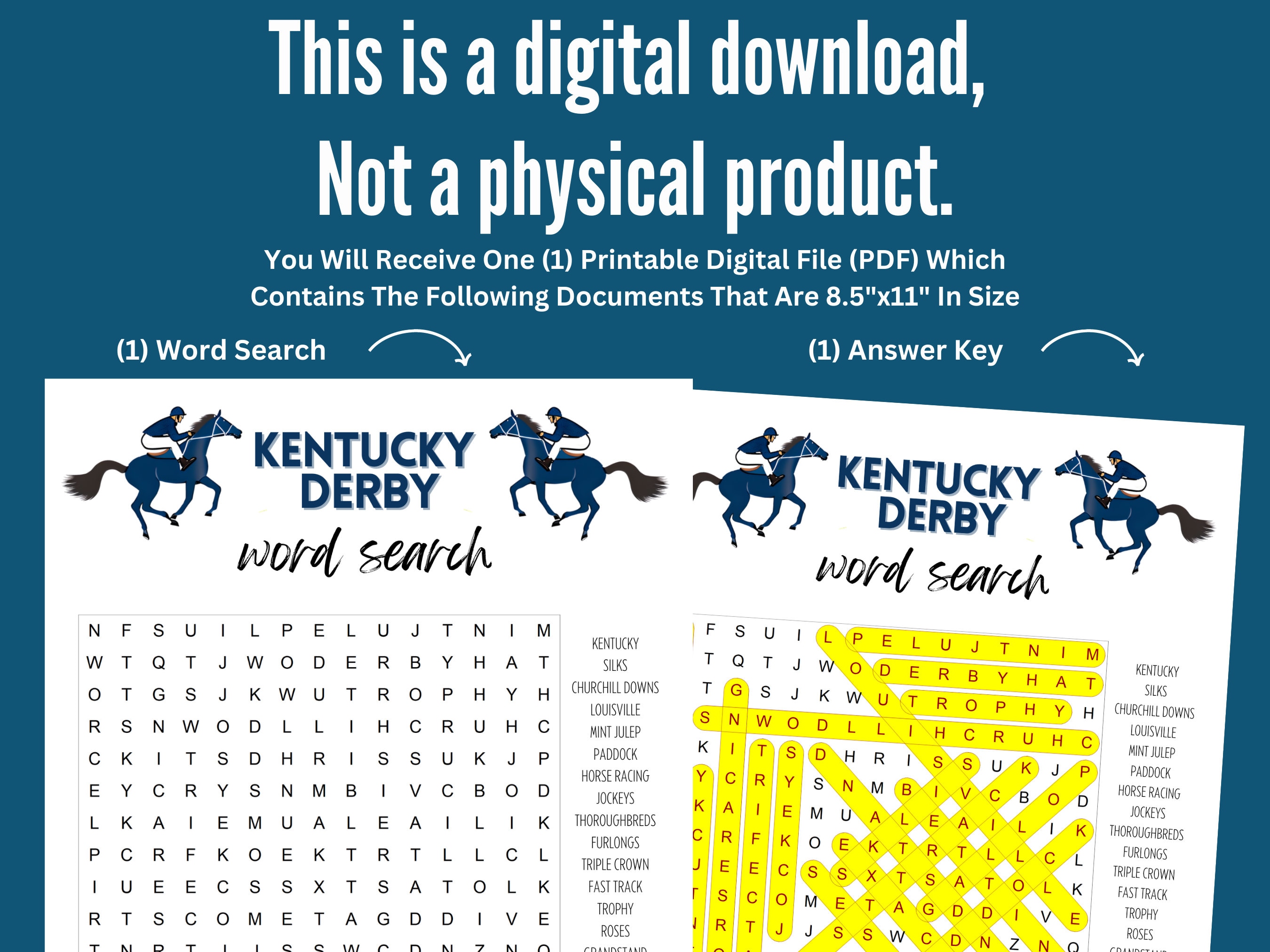 Kentucky Derby Word Search Puzzle: Horse Racing Party Game, Printable ...