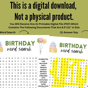 Birthday Word Search Puzzle: Printable Party Game (PDF) - Etsy