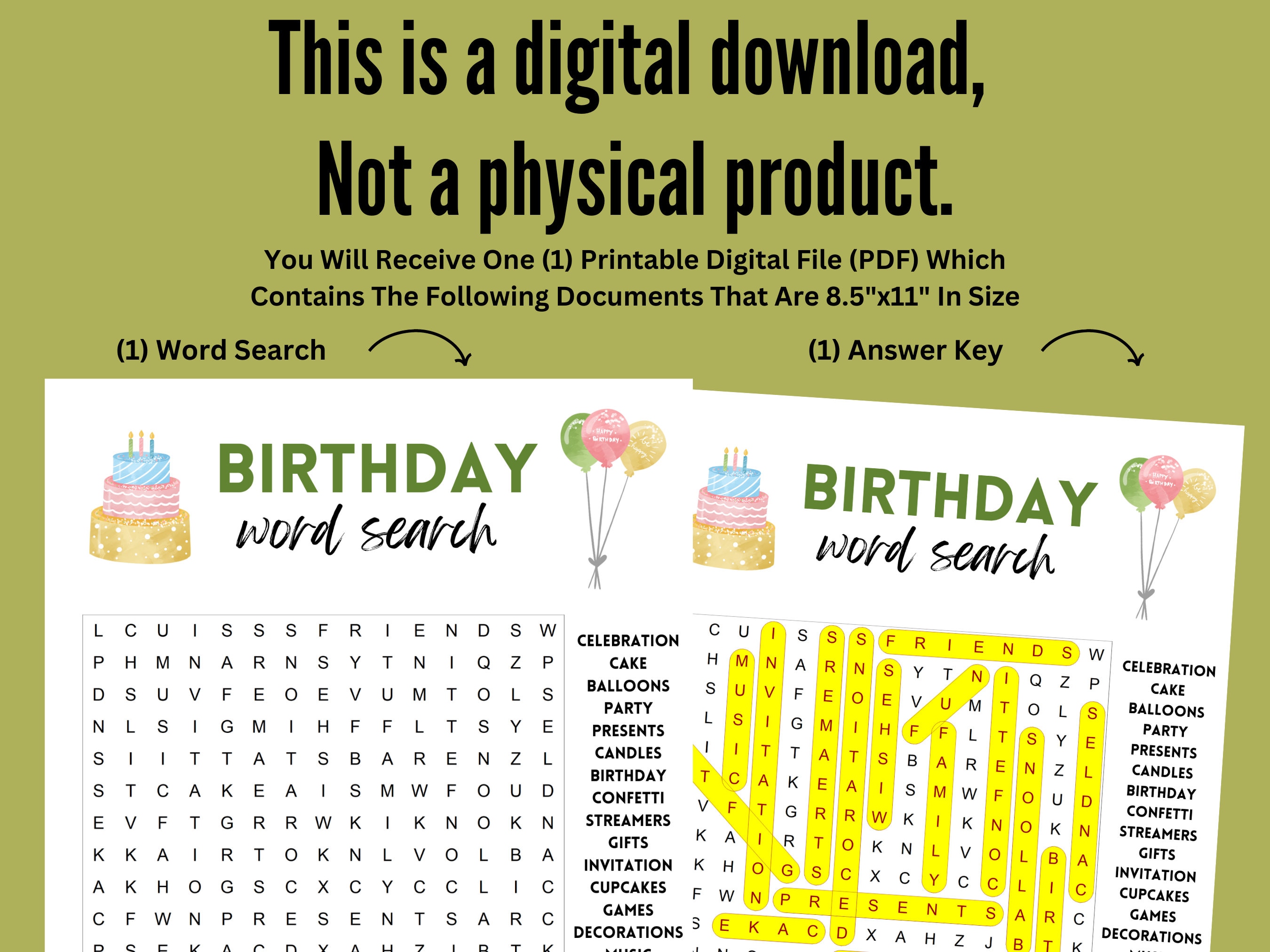 Birthday Word Search Puzzle: Printable Party Game (PDF) - Etsy