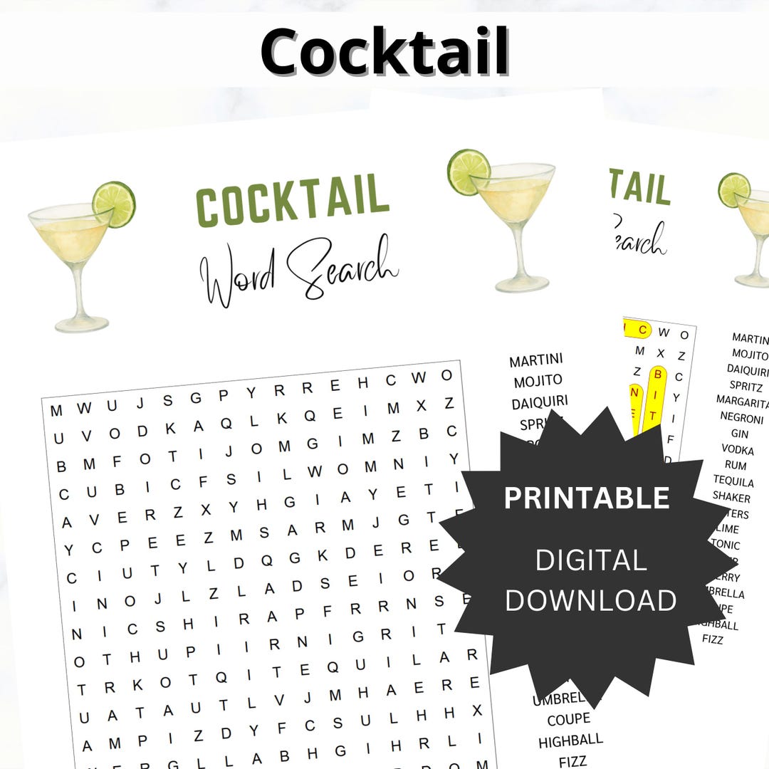 Cocktail Word Search Puzzle: Printable Happy Hour Game (PDF) - Etsy UK