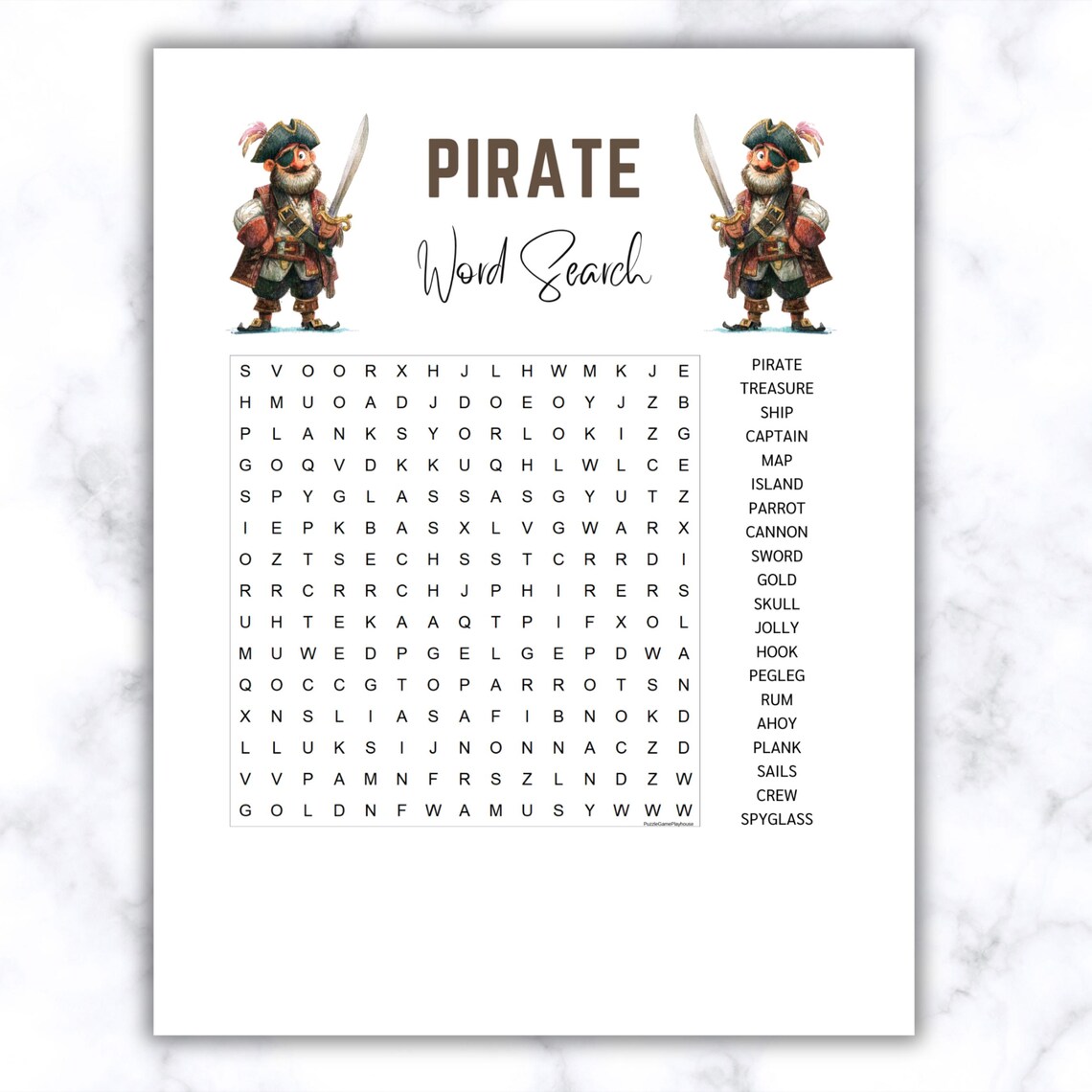 Pirate Word Search Puzzle: Kids Printable Game (PDF Download, 8.5x11in ...