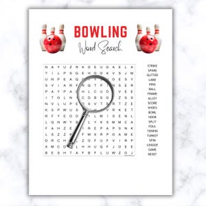 Bowling Word Search Puzzle: Printable Birthday Party Game (PDF Download ...