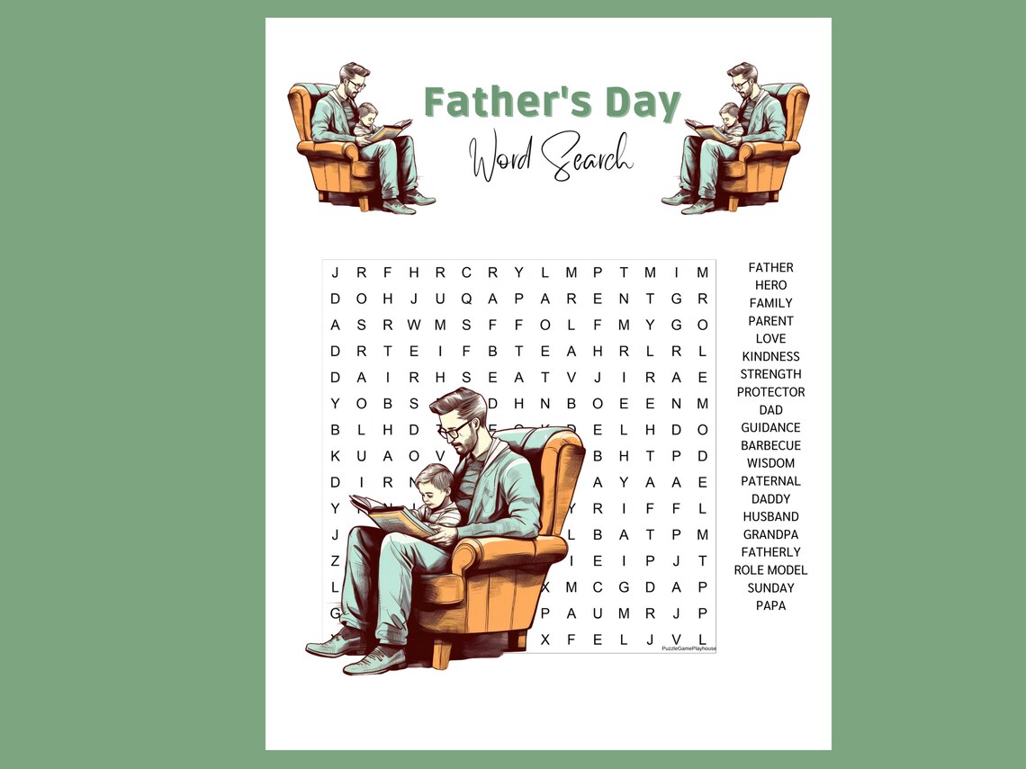Fun Father's Day Printable Word Search Puzzle Unique Father's Day Gift ...