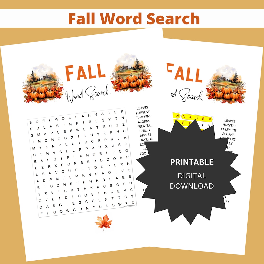 Fall Word Search Puzzle: Autumn Printable Game (PDF) - Etsy
