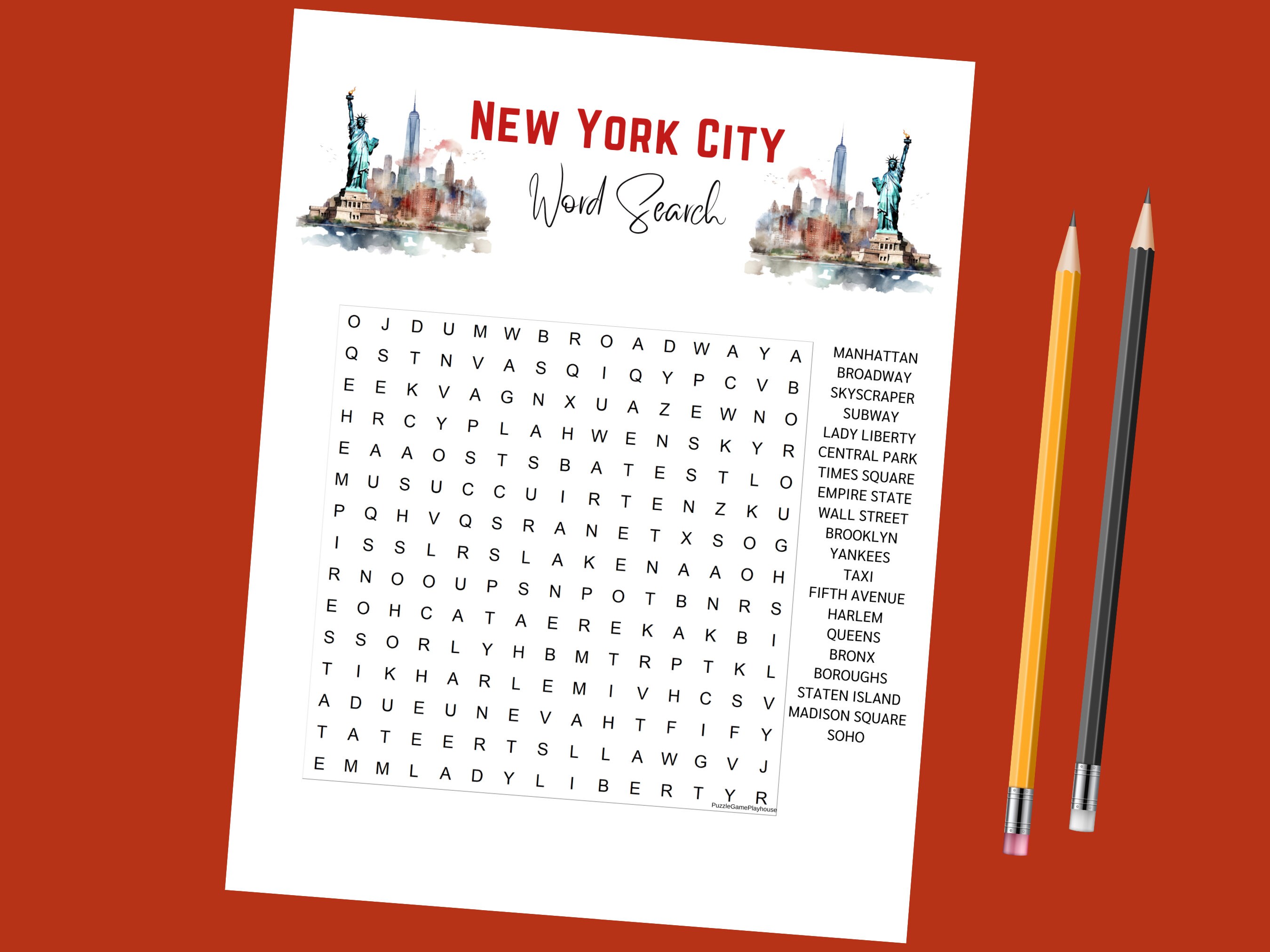 New York City Word Search Puzzle Printable Travel Game Geography Unit ...