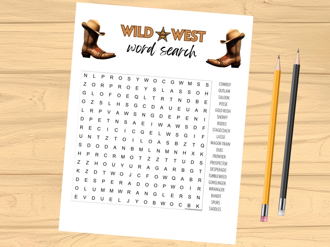 Wild West Word Search Puzzle - Challenging Cowboy Old West Themed ...