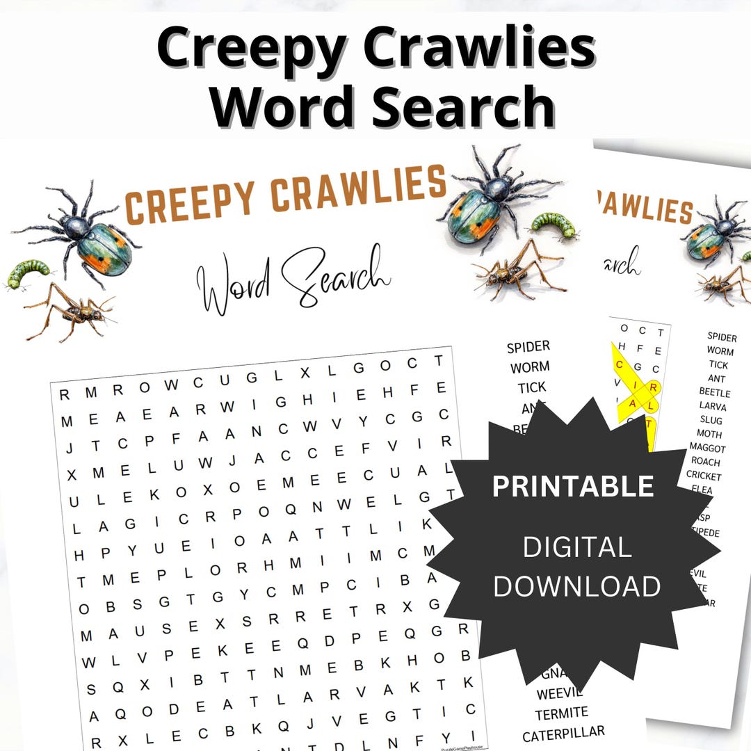 Halloween Word Search Puzzle: Creepy Crawlies, Bug Activity (digital ...