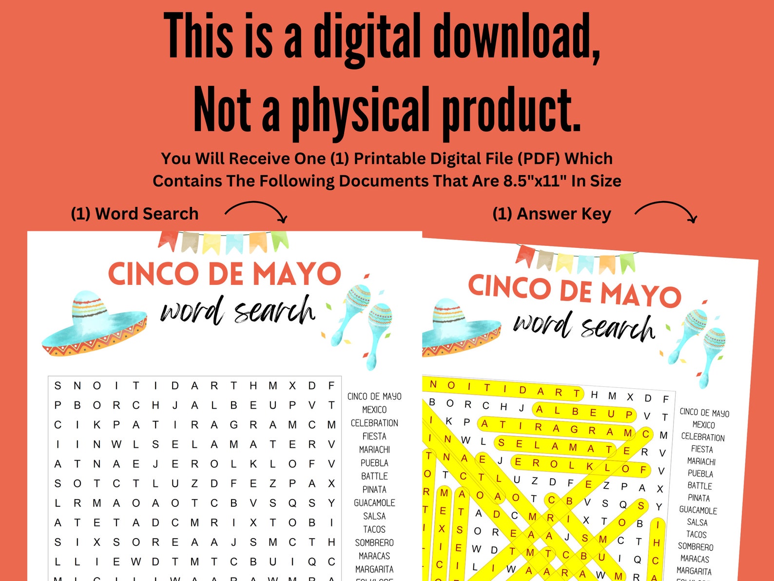 Cinco De Mayo Word Search Puzzle Mexican Fiesta Printable Party Game ...