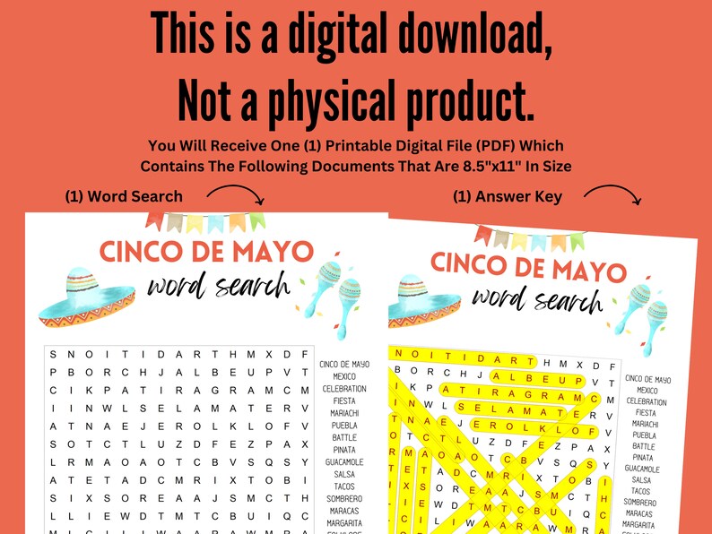 Cinco De Mayo Word Search Puzzle - Mexican Fiesta Printable Party Game ...