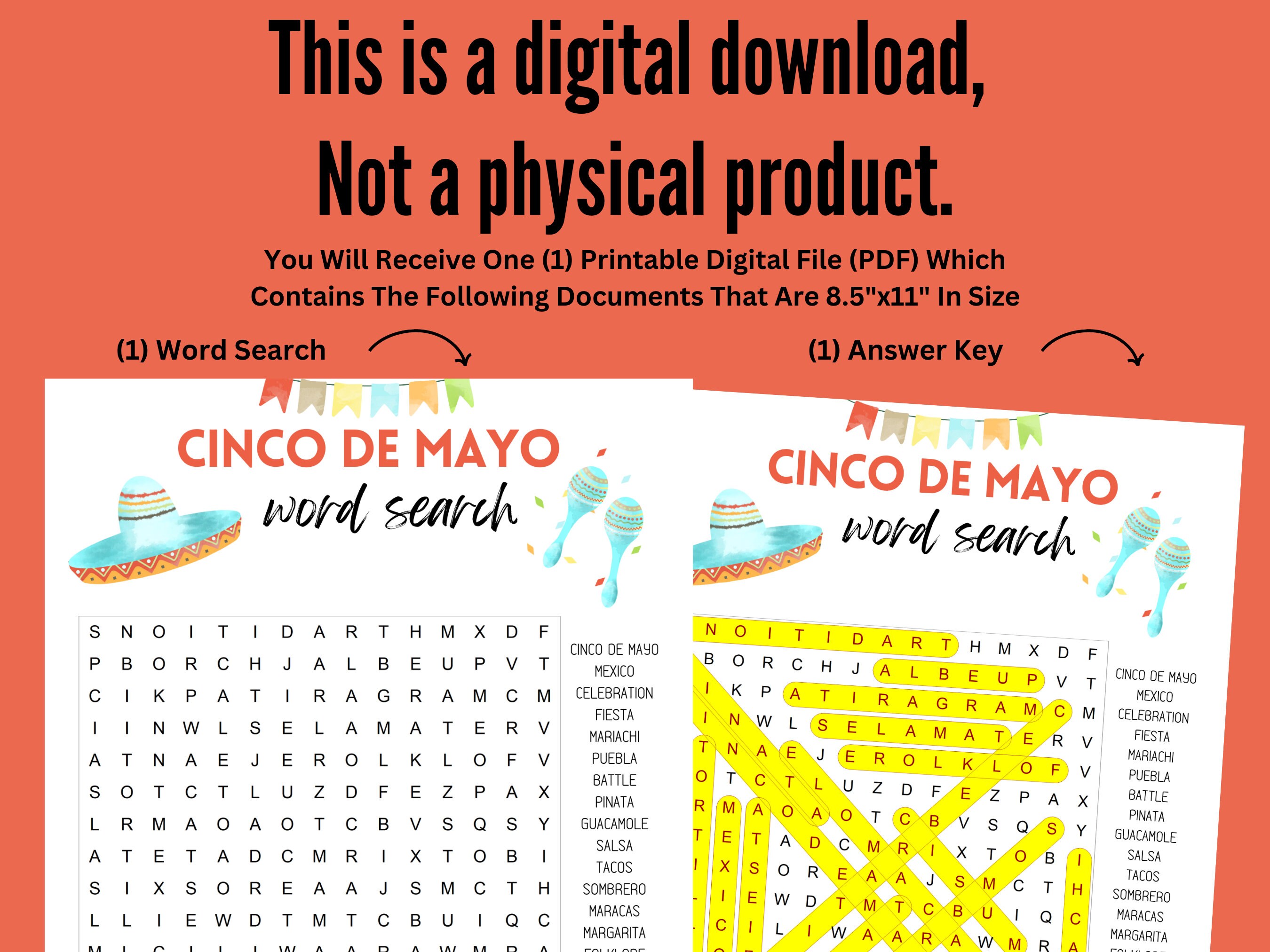 Cinco De Mayo Word Search Puzzle: Mexican Fiesta Game (PDF) - Etsy