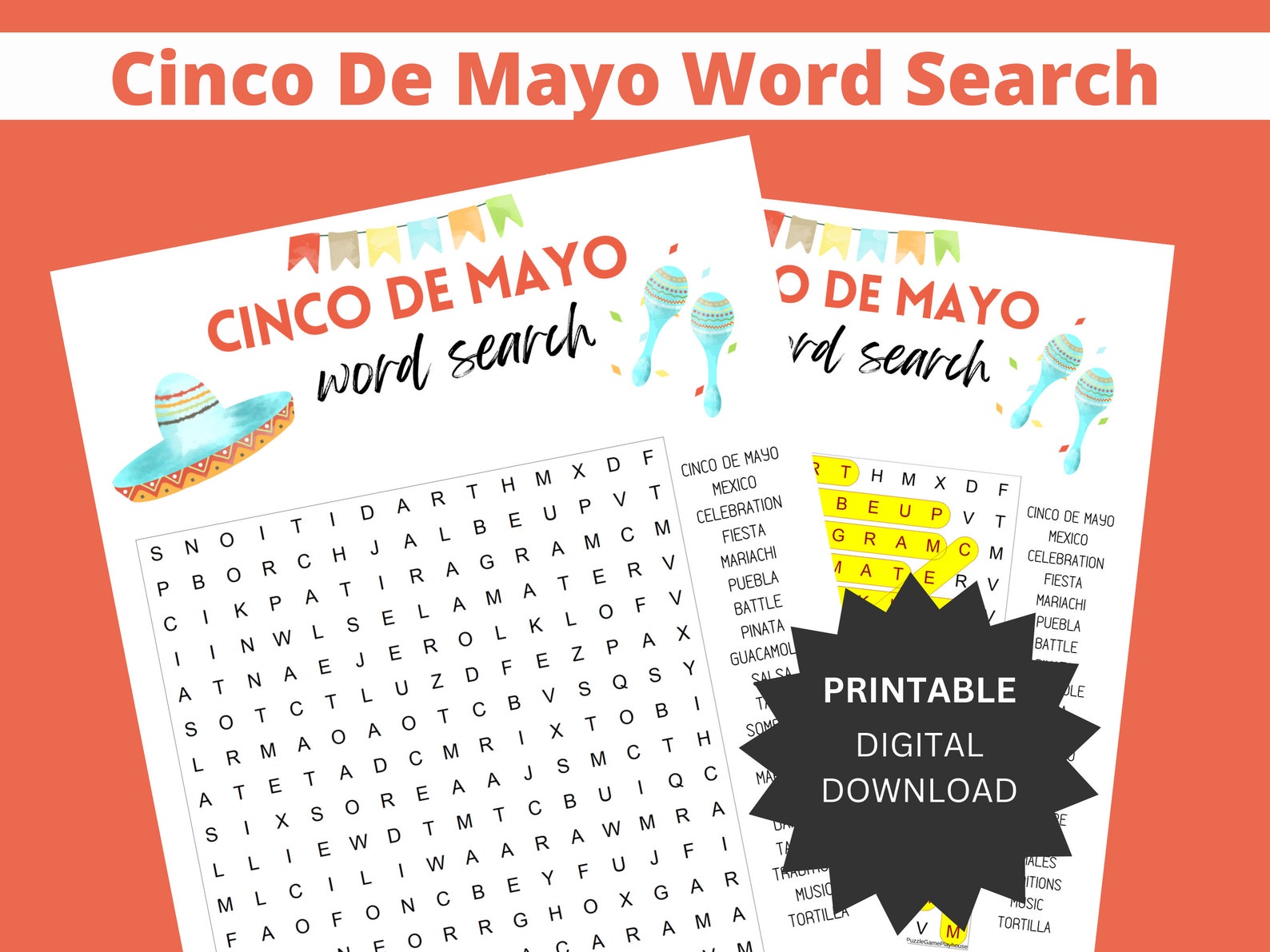 Cinco De Mayo Word Search Puzzle: Mexican Fiesta Game (PDF) - Etsy